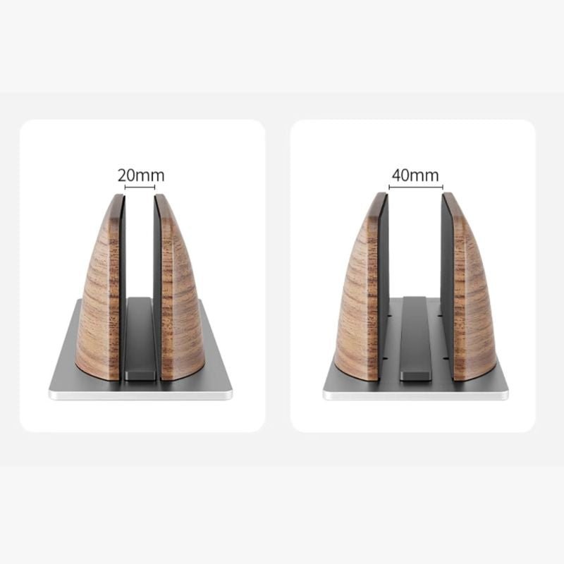 Dark Walnut Adjustable Vertical MacBook Stand with Metal Base