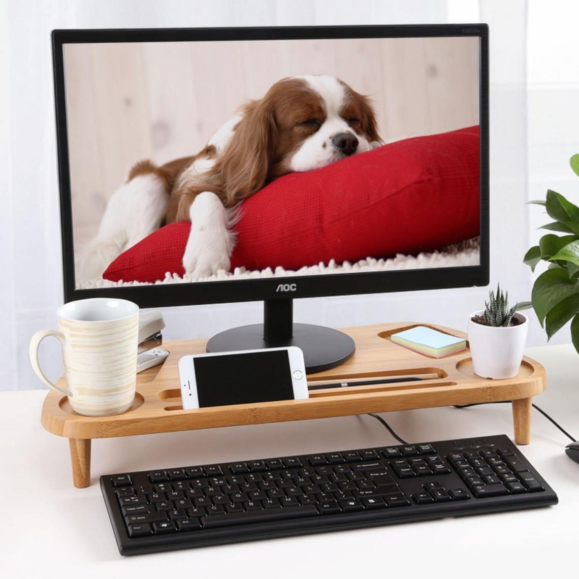 Bamboo Monitor Stand Organizer for iMac: Slim, Modern Design