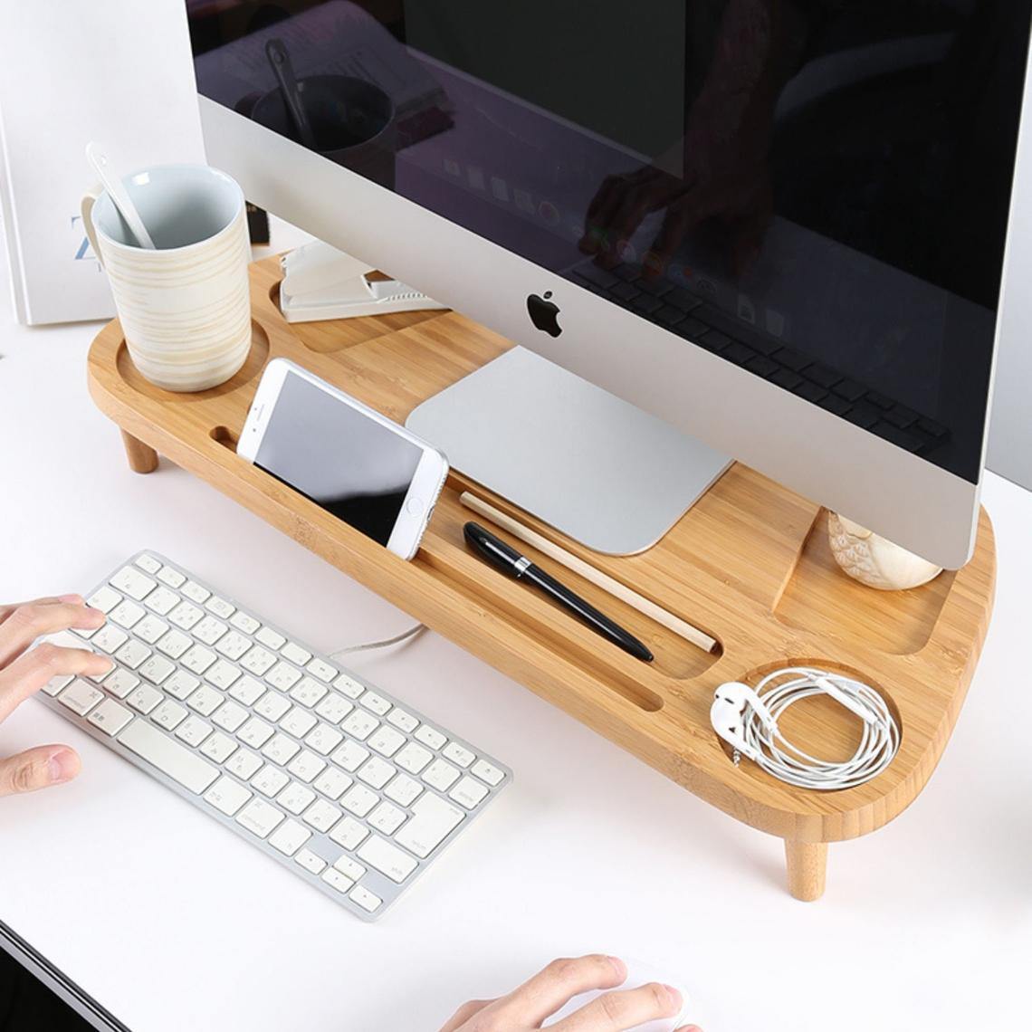 Bamboo Monitor Stand Organizer for iMac: Slim, Modern Design
