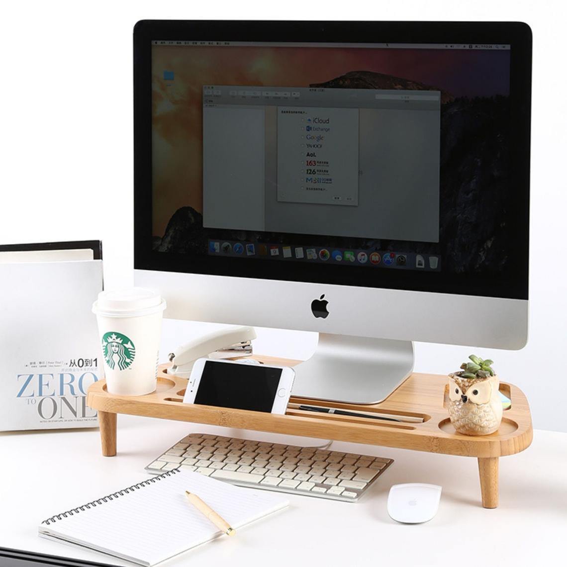 Bamboo Monitor Stand Organizer for iMac: Slim, Modern Design