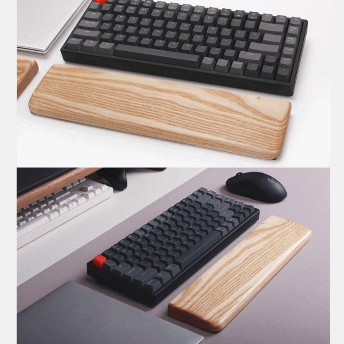 Light Ash Wood Keyboard Wrist Rest for Mechanical Keyboards