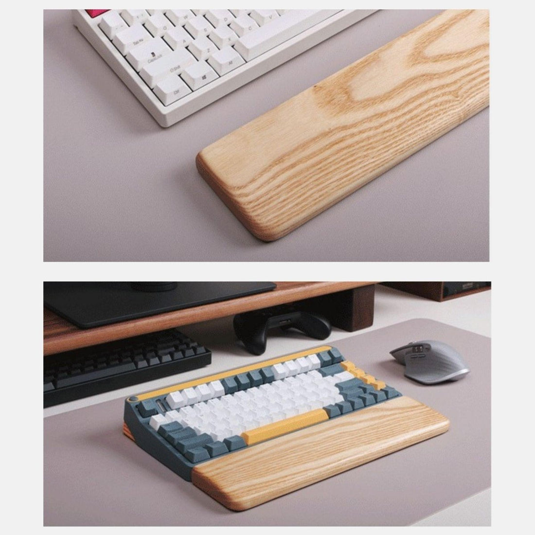 Light Ash Wood Keyboard Wrist Rest for Mechanical Keyboards