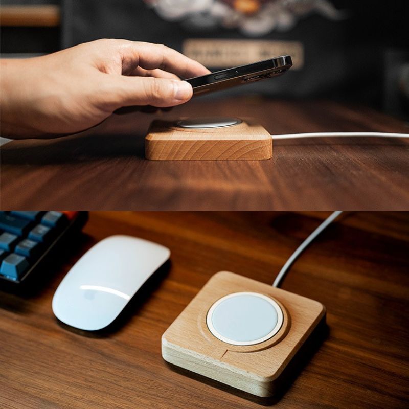Light Birch Wood MagSafe Holder Stand Handcrafted Experience