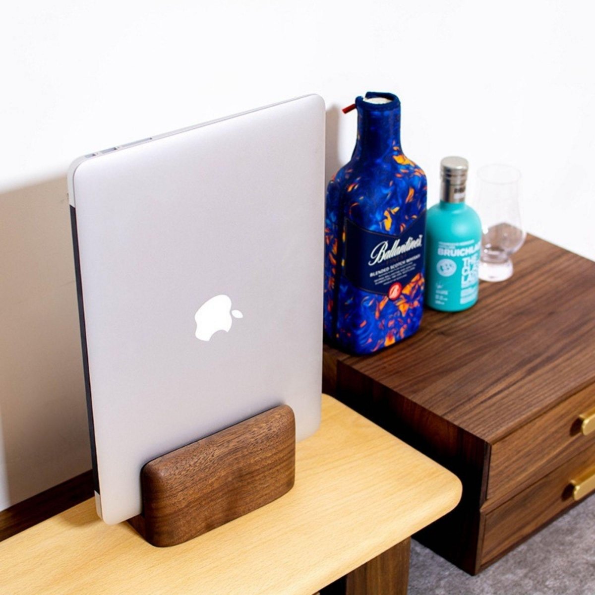 Natural Wood Vertical Laptop Stand Elegant Minimalist Design