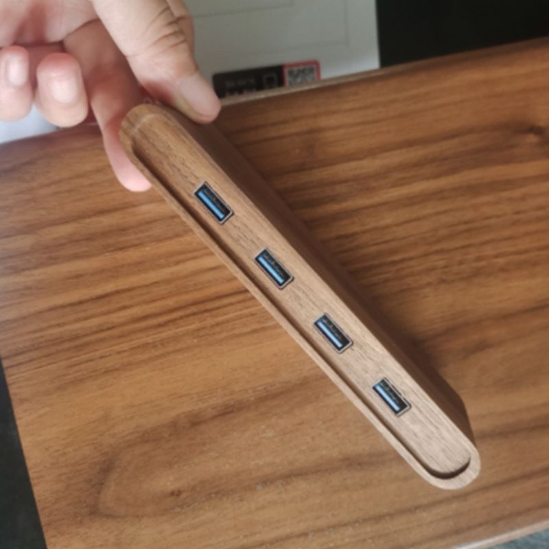 Wooden 3.0 USB Extender For Desktop Under Desk Wood USB Hub