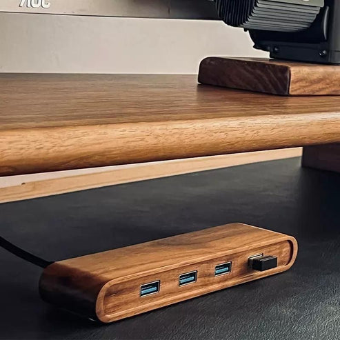 Wooden 3.0 USB Extender For Desktop Under Desk Wood USB Hub