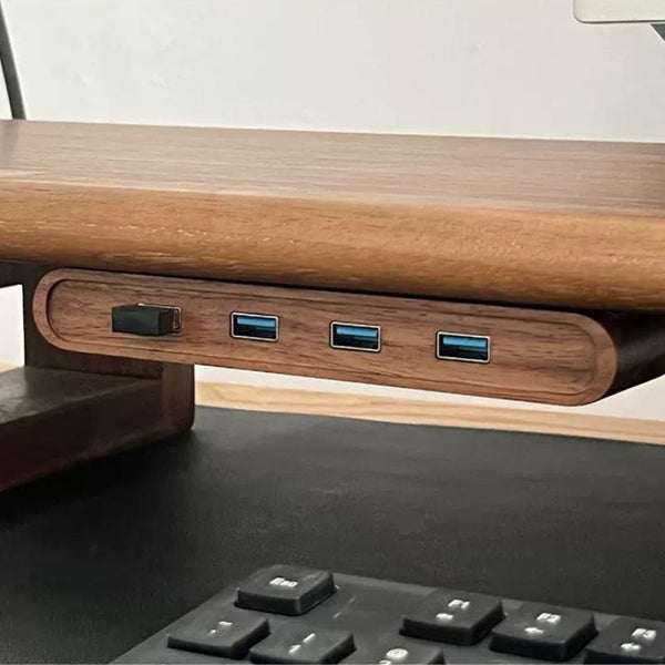 Wooden 3.0 USB Extender For Desktop Under Desk Wood USB Hub