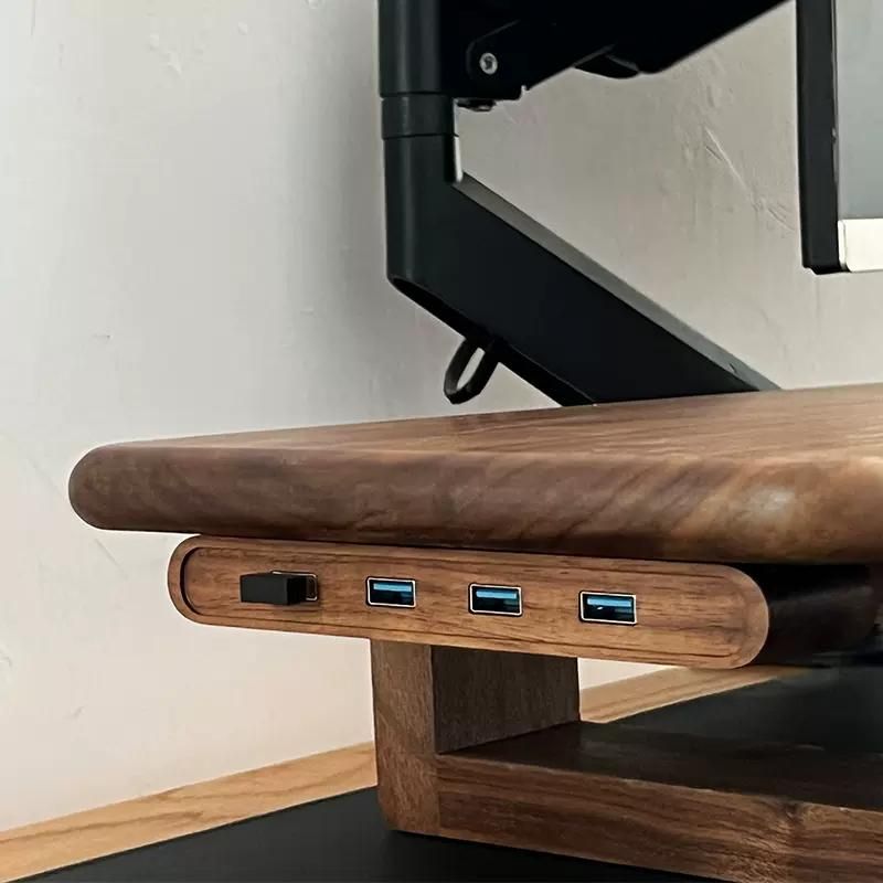 Wooden 3.0 USB Extender For Desktop Under Desk Wood USB Hub
